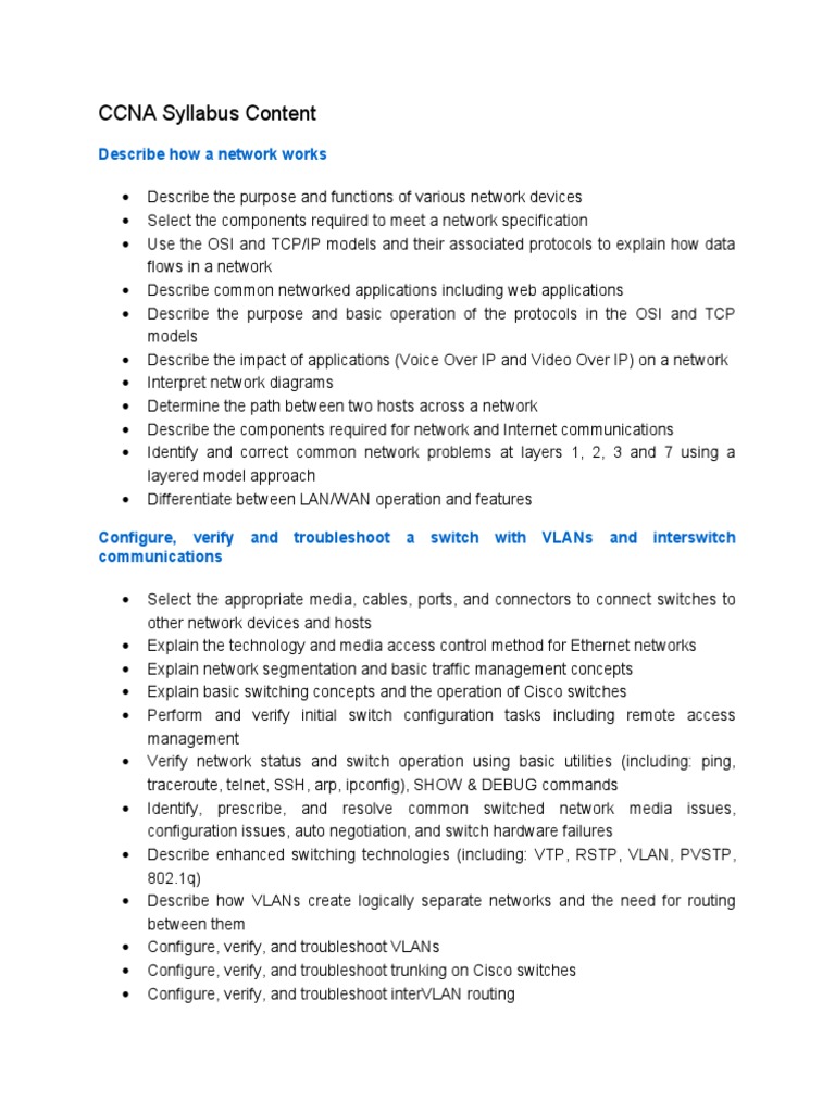 CCNA Syllabus Content: Describe How A Network Works | PDF | Computer ...
