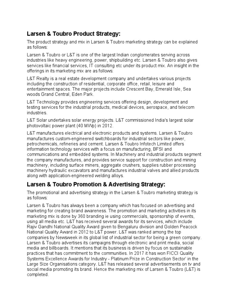 Larsen & Toubro Product Strategy | PDF | Business | Economies