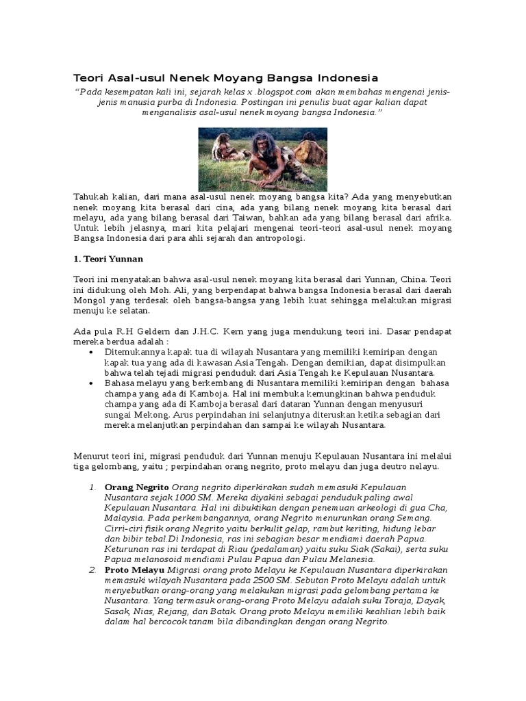 Teori Asal-Usul Nenek Moyang Bangsa Indonesia | PDF | Ilmu Sosial | Sejarah