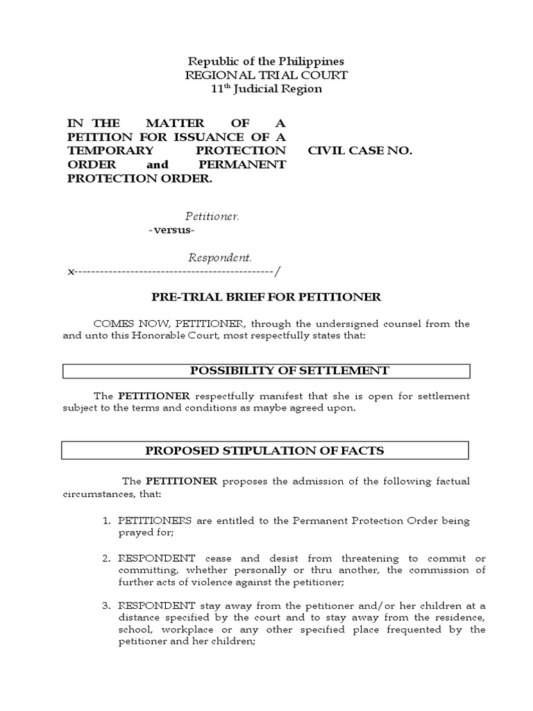 Pre-Trial Brief - TPO and PPO | PDF | Testimony | Restraining Order