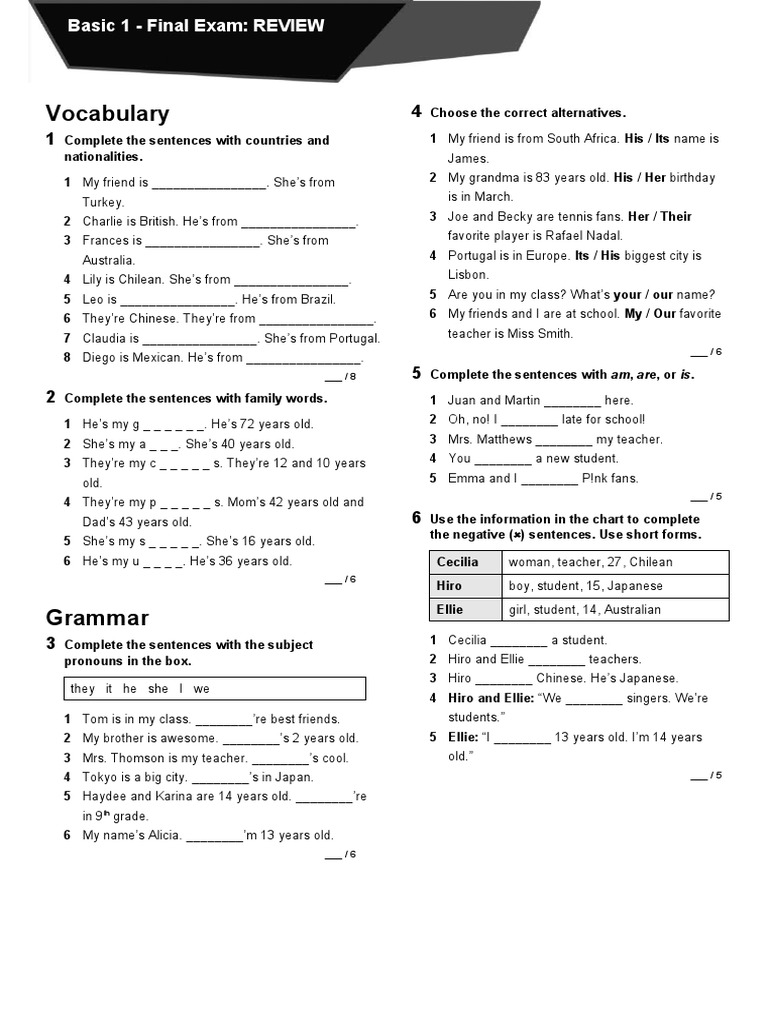 Review Final Exam Basic 1 | PDF | Language Arts & Discipline | Self ...