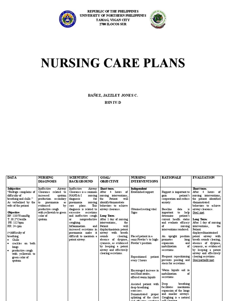 Nursing Care Plans: Republic of The Philippines University of Northern ...