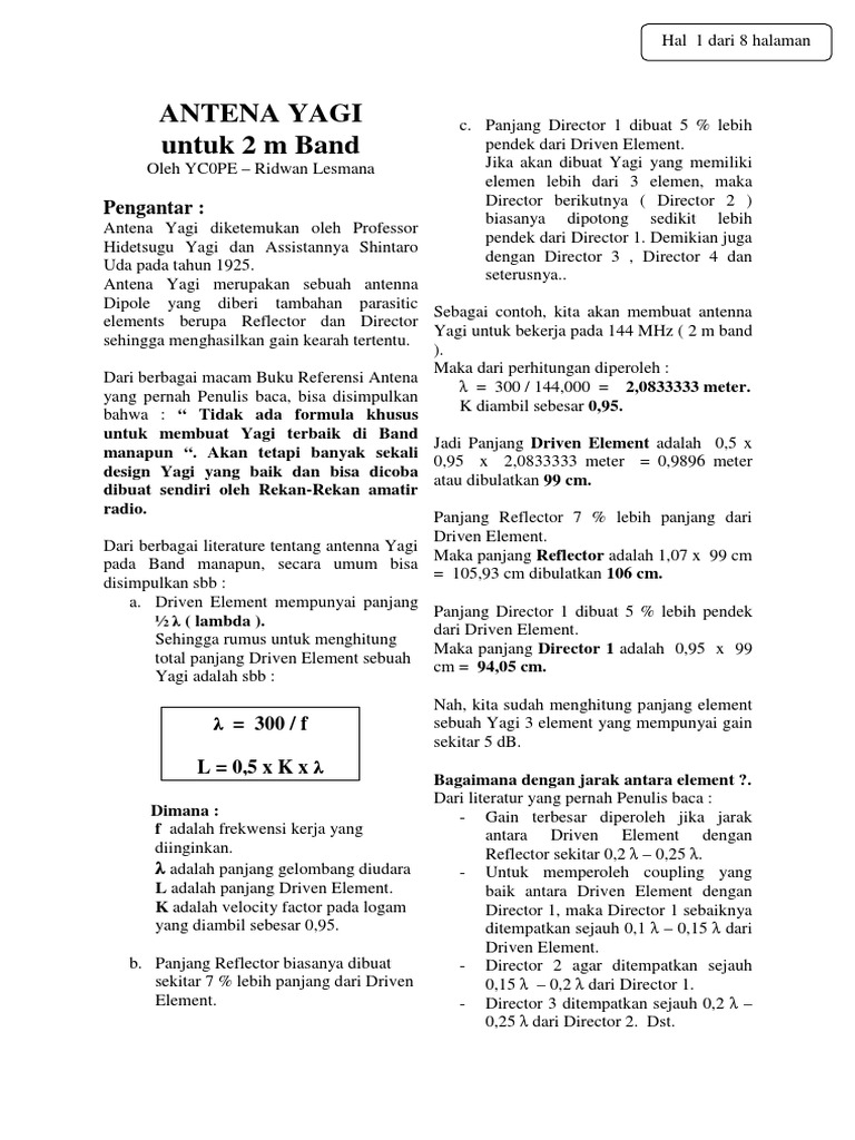 Antenna Yagi 8 Element Utk 2m Band | PDF