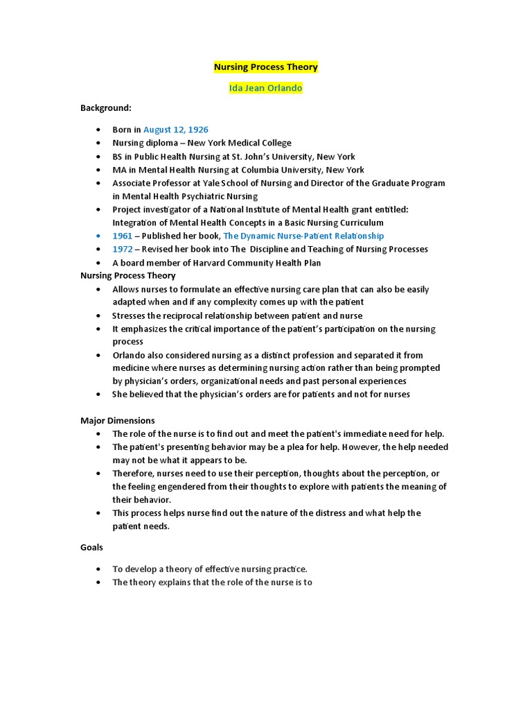 Background:: Nursing Process Theory | PDF | Nursing | Psychology