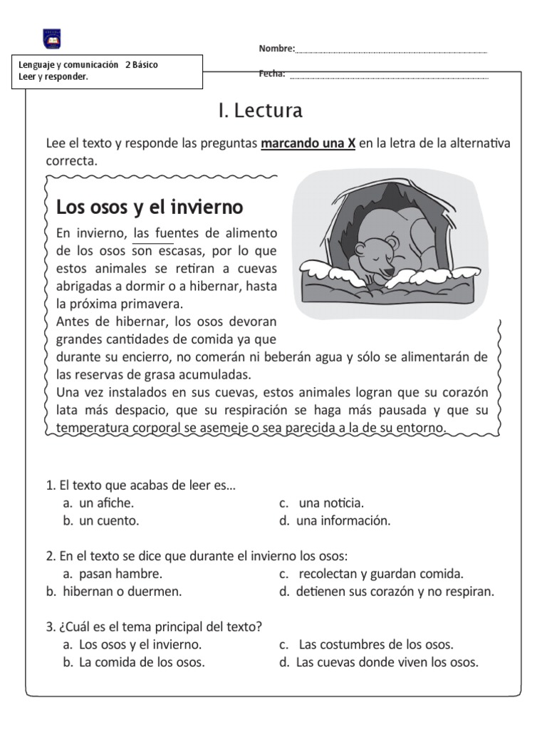 Leng Leer y Responder en Relaciòn A La Lectura - 2basico | PDF | Osos