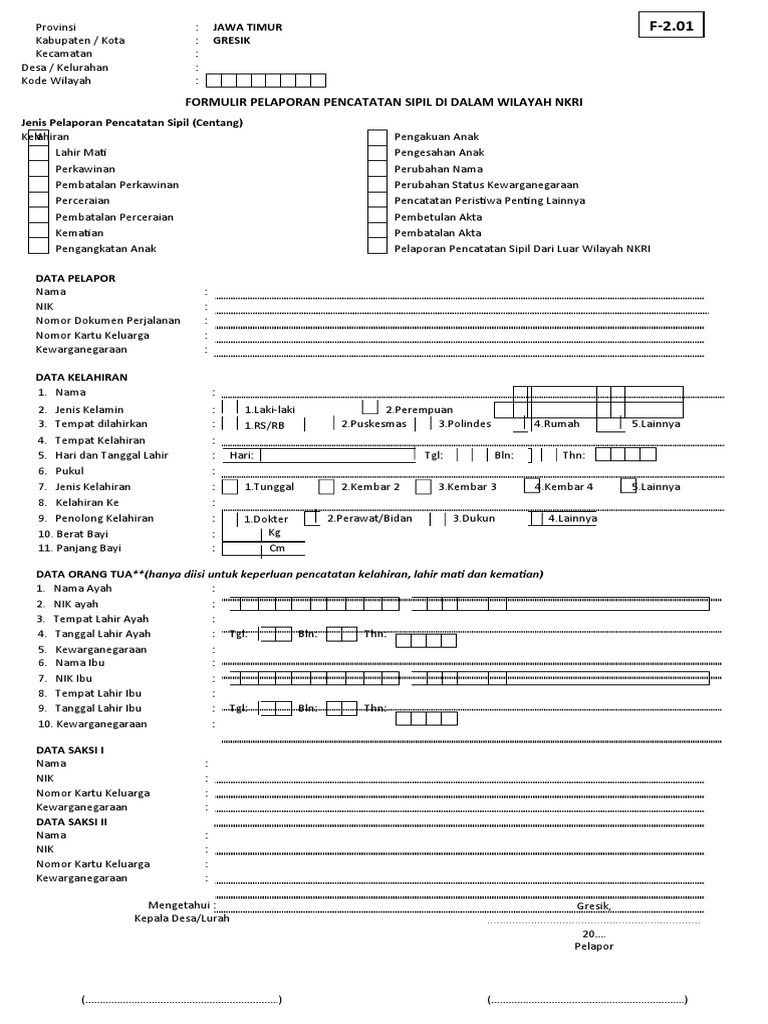 Formulir Pencatatan Sipil Gresik | PDF