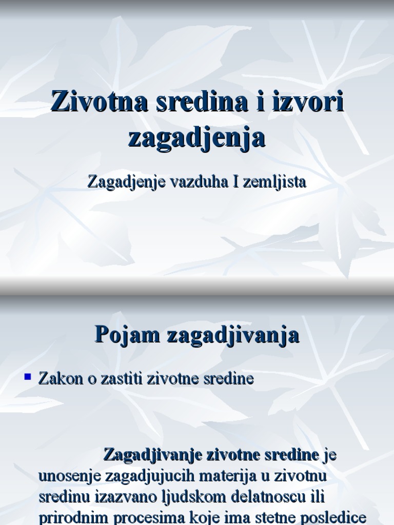 Zivotna Sredina I Izvori Zagadjenja | PDF