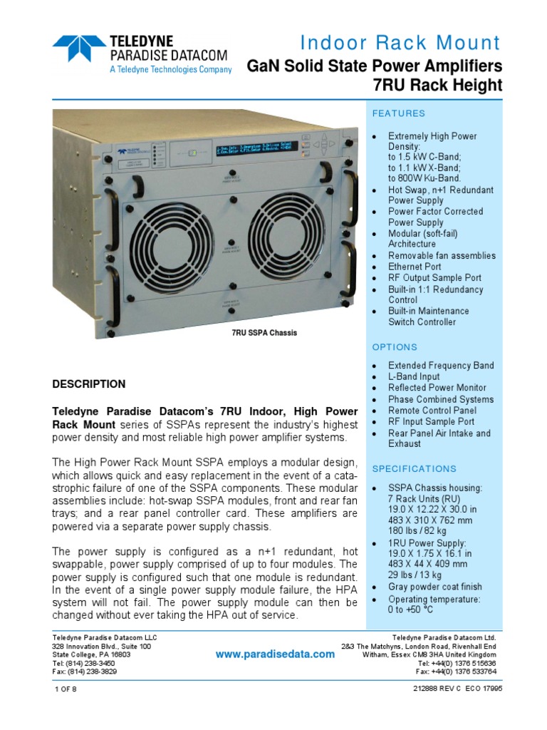 Indoor Rack Mount: Gan Solid State Power Amplifiers 7ru Rack Height ...