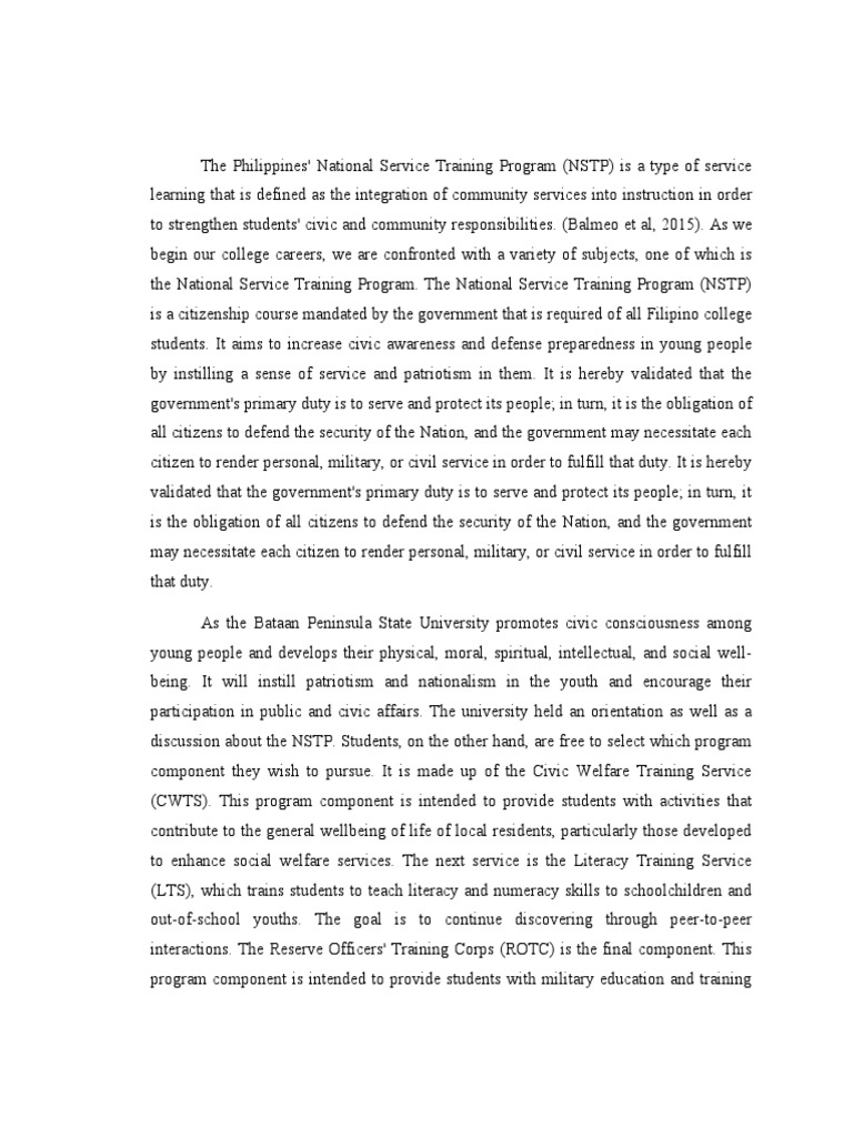 NSTP Narrative Essay | PDF | Citizenship | Military