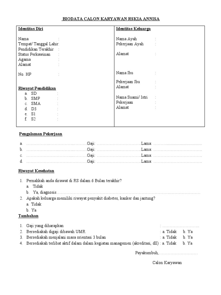 Form Biodata Calon Karyawan | PDF