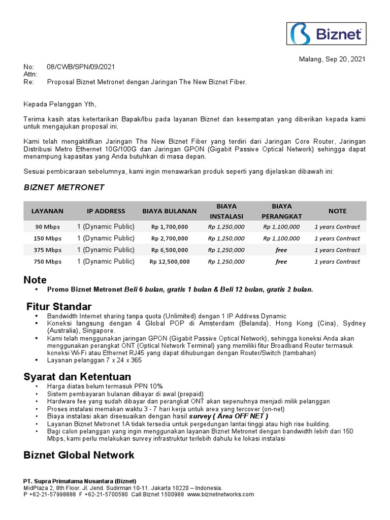 Proposal - Biznet Metronet ALL | PDF