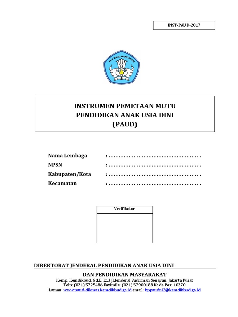 Instrumen Pemetaan Mutu Pendidikan Anak Usia Dini (PAUD) | PDF