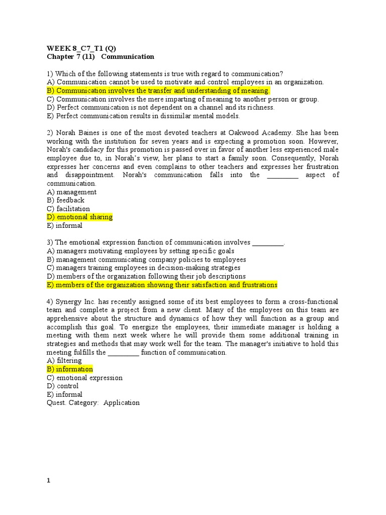 WEEK 8 - C7 - T1 (Q) Chapter 7 (11) Communication | PDF | Communication ...
