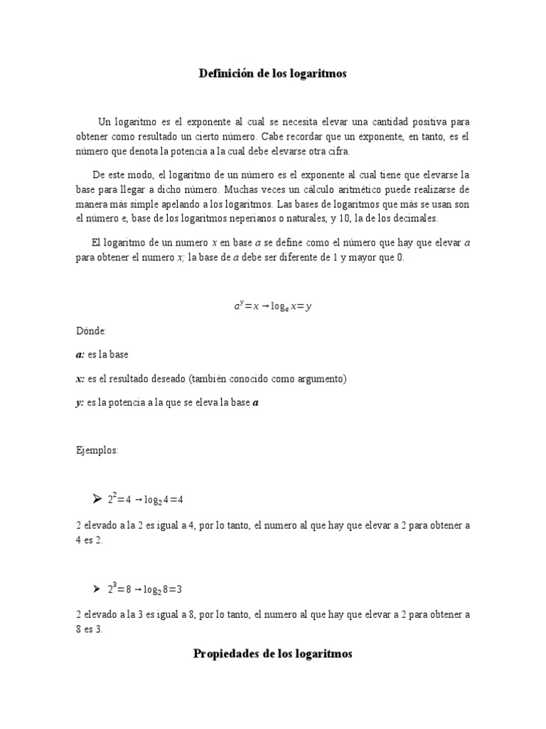 Definición de Los Logaritmos | PDF | Logaritmo | Exponenciación