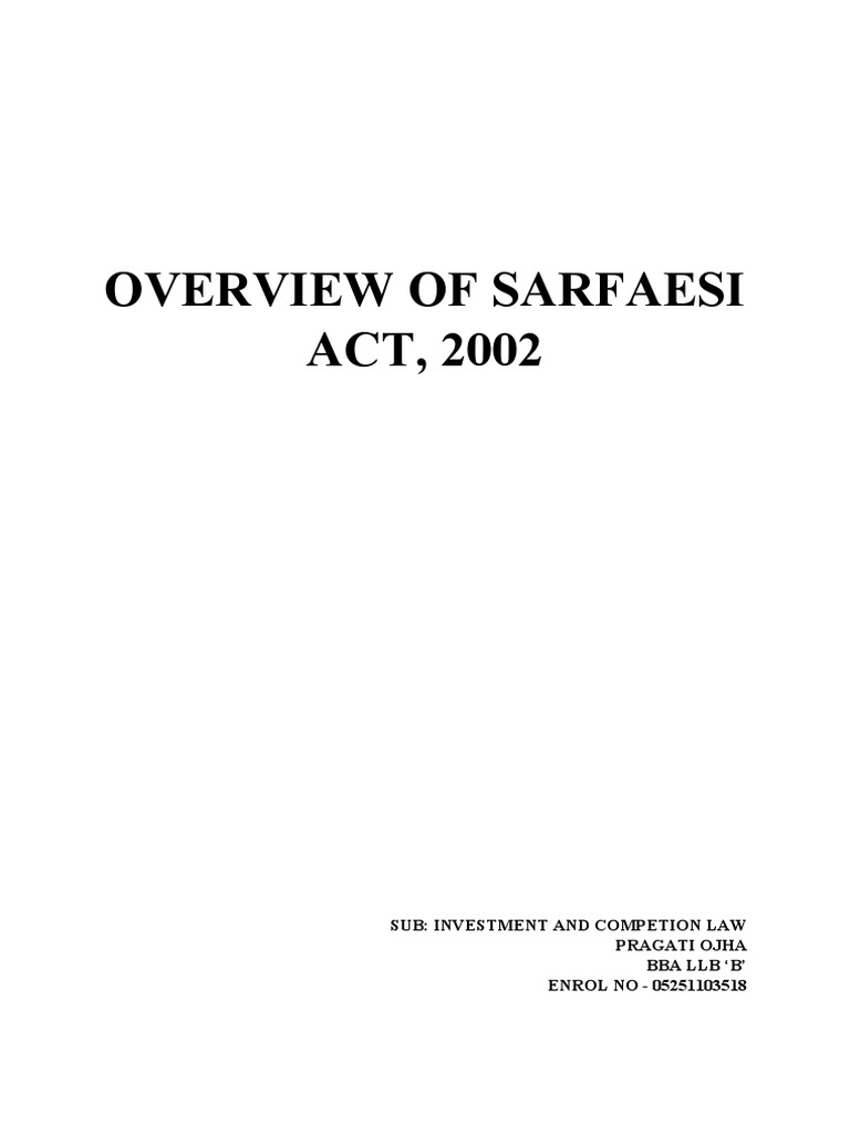 Overview of Sarfaesi Act, 2002 | PDF | Debtor | Debt