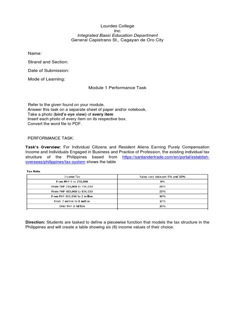 Performance Task 1 - Template | PDF | Taxes | Payments