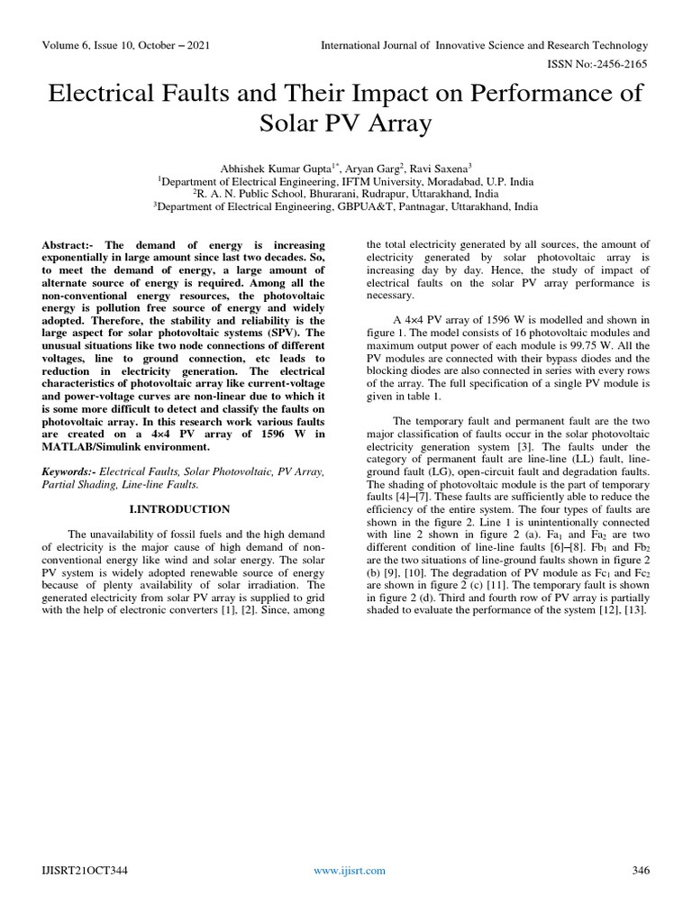 Electrical Faults in Solar PV Arrays | PDF | Photovoltaics ...