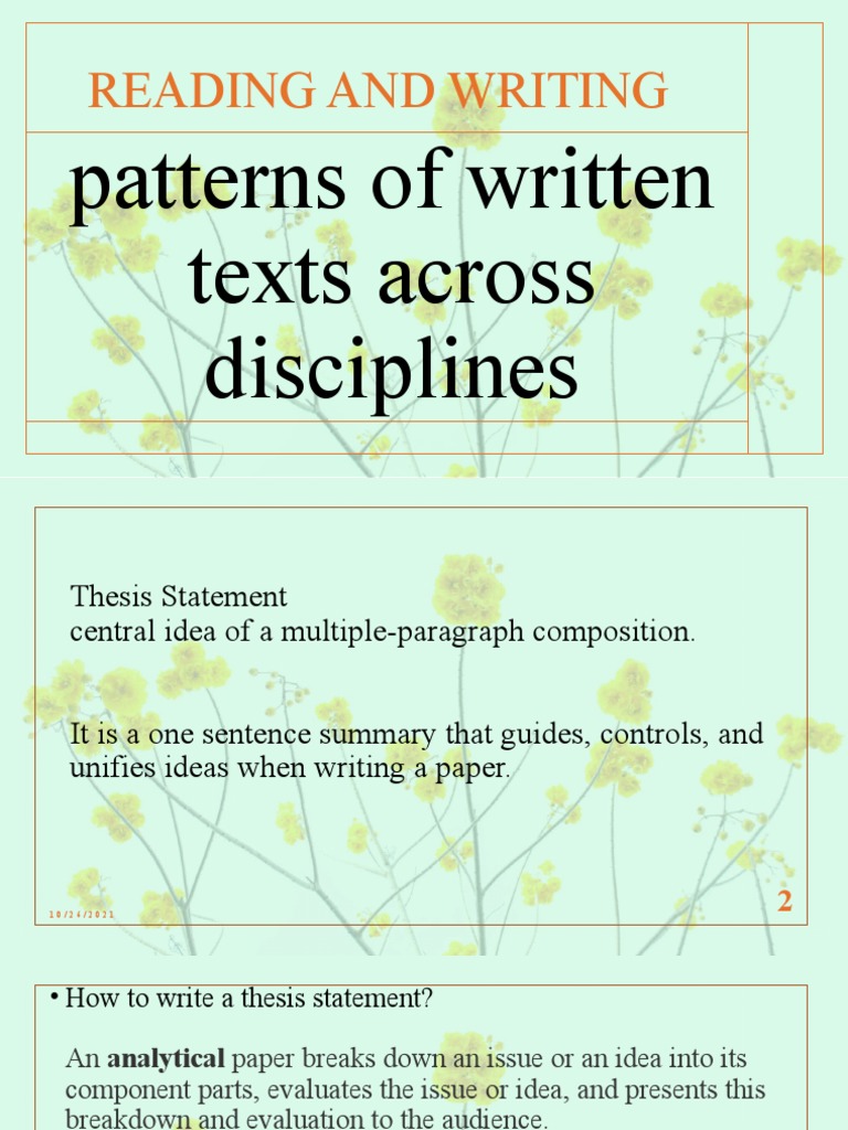 Reading and Writing: Patterns of Written Texts Across Disciplines | PDF ...