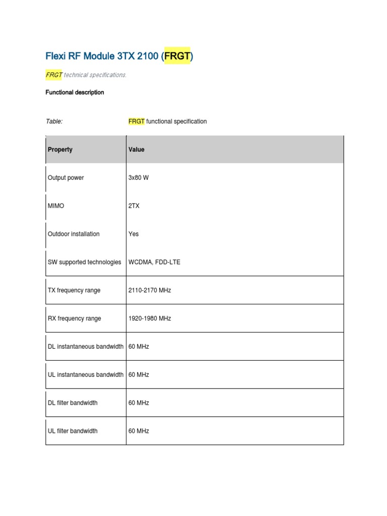 Flexi RF Module 3TX 2100 : Technical Specifications | PDF | Electricity ...