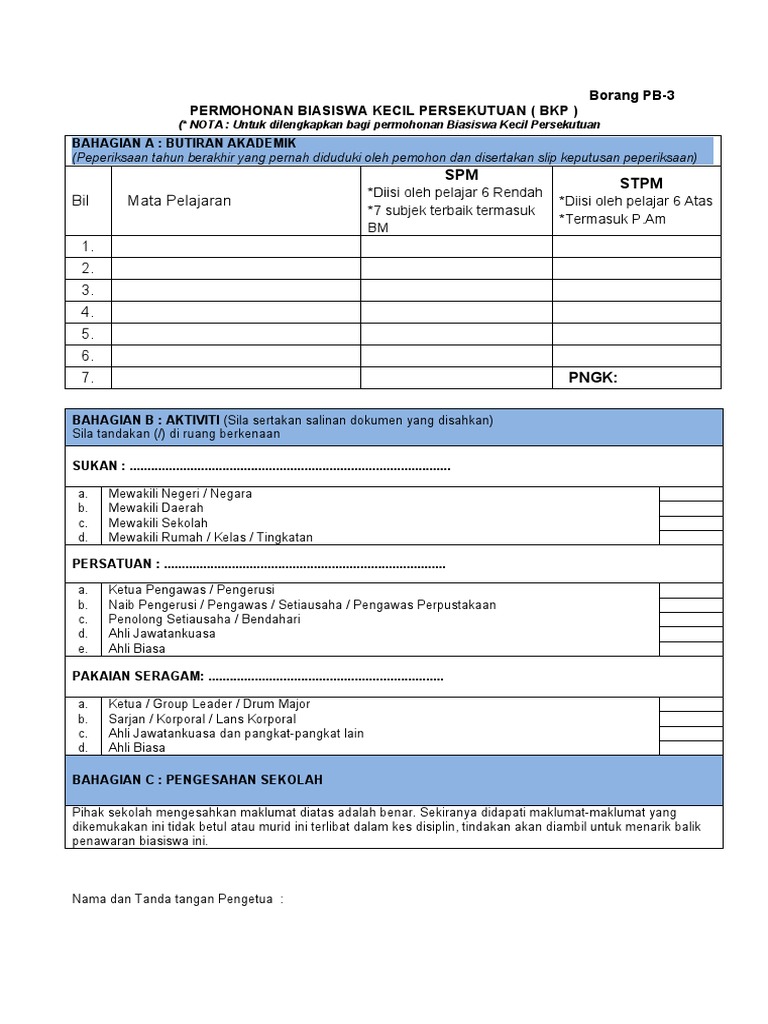 pb3 Borang Permohonan BKP | PDF