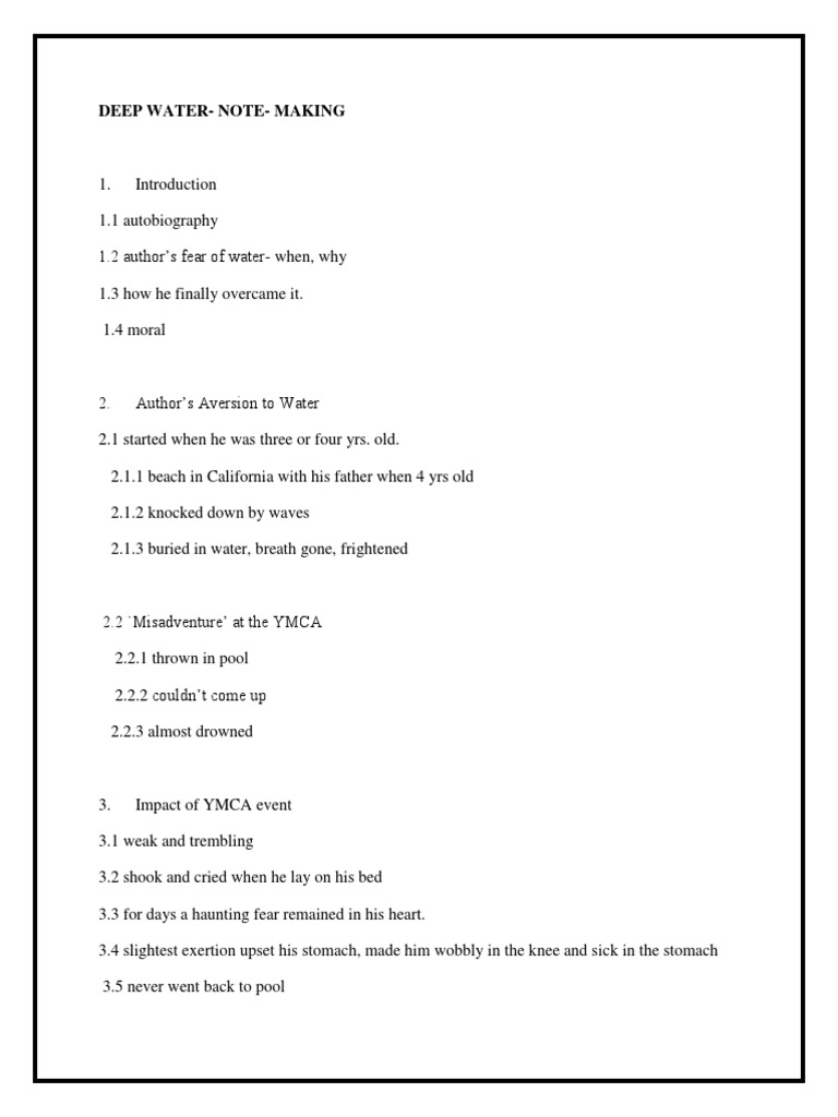 Deep Water-Notes | PDF | Swimming | Swimming (Sport)