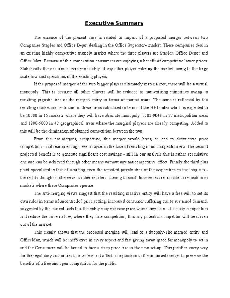 Case Study ECONOMICS MERGER Staples, Office Depot and Office Max | PDF ...