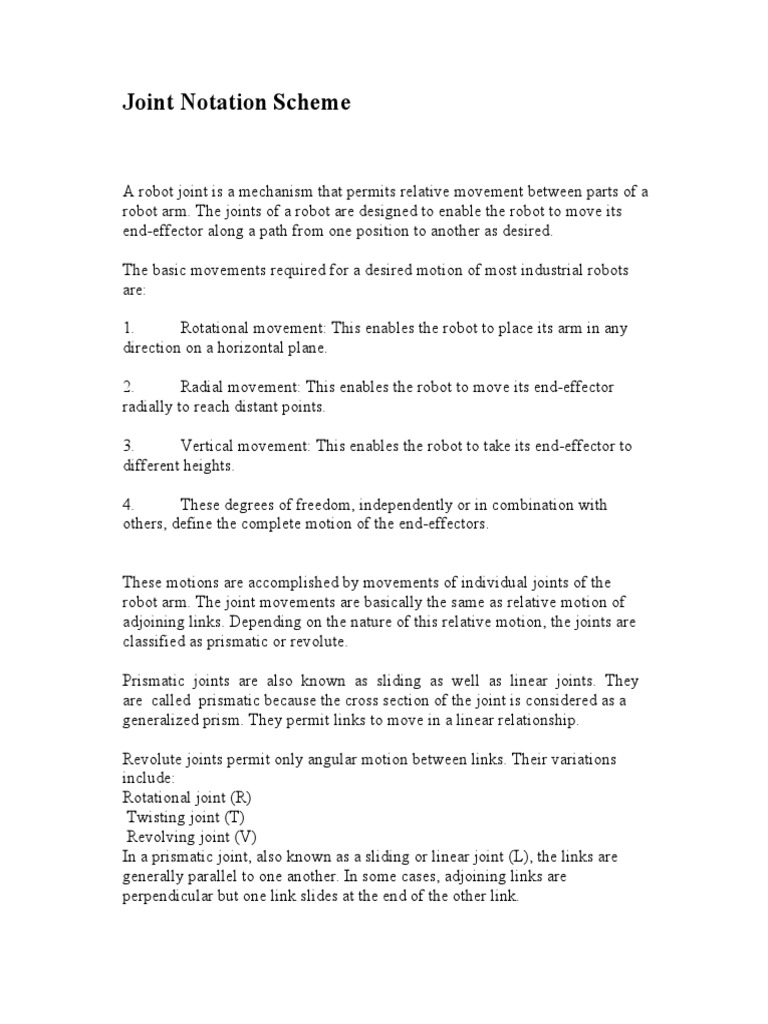 Robot Joint Notation Scheme Explained | PDF | Rotation Around A Fixed ...