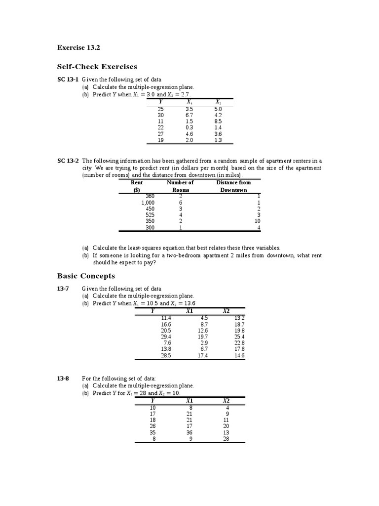 Self Check Exercises: Exercise 13.2 | PDF | Regression Analysis ...