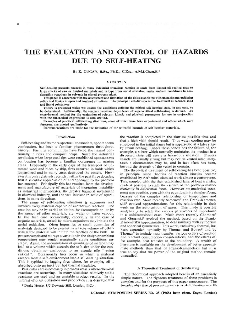 The Evaluation and Control of Hazard DT Self Heating | PDF | Heat ...