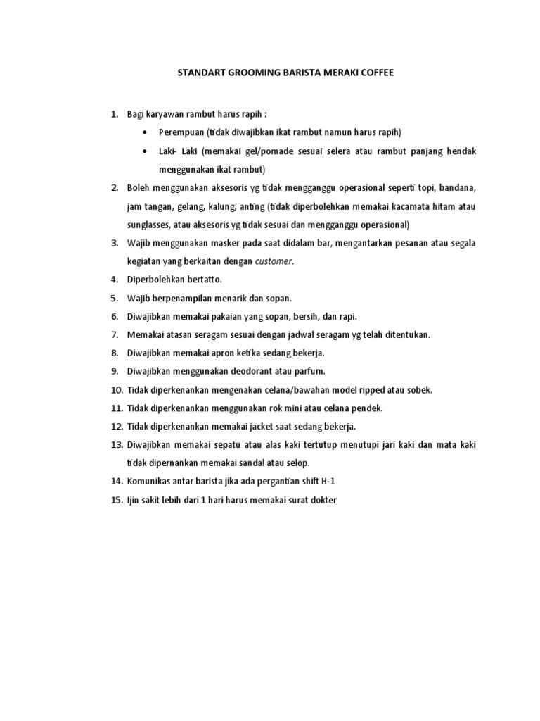 Standart Grooming Barista Meraki Coffee | PDF