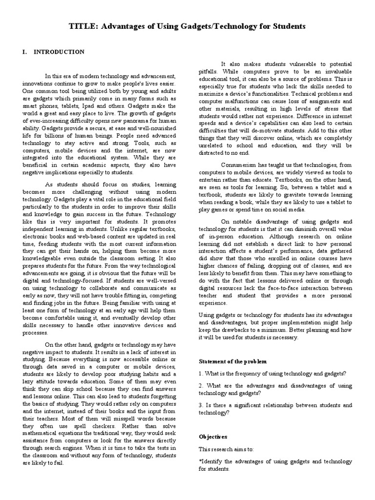 Advantages and Disadvantages of Gadgets | PDF | Survey Methodology ...