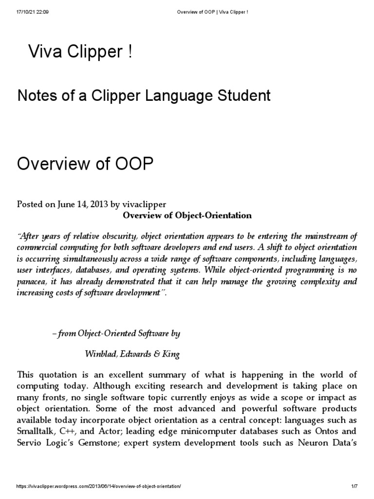 Overview of OOP - Viva Clipper ! | PDF | Object Oriented Programming | Inheritance (Object ...