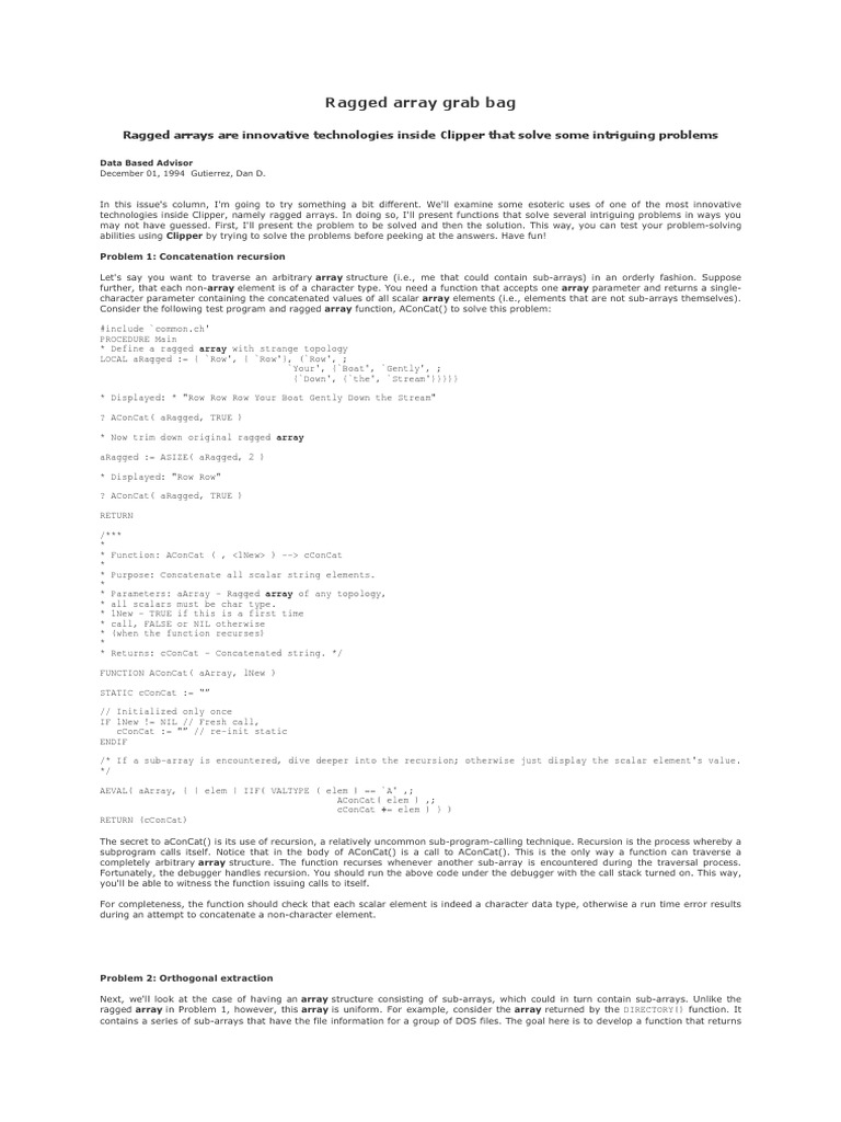 Ragged Arrays Solve Intriguing Problems With Innovative Clipper Functions Pdf Subroutine