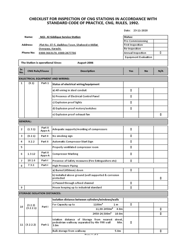 OGRA CNG Inspection Cheklist | PDF | Valve | Pipe (Fluid Conveyance)