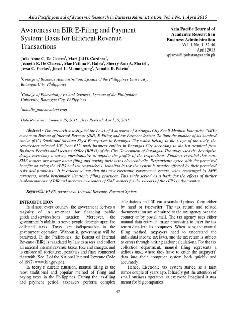 BIR E-Filing Awareness Among SMEs | PDF | Taxes | Internal Revenue Service