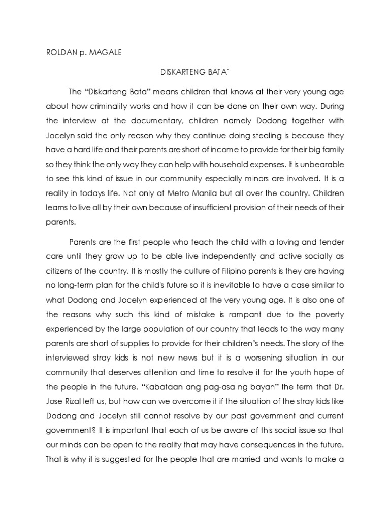 Reflection About Diskarteng Bata | PDF
