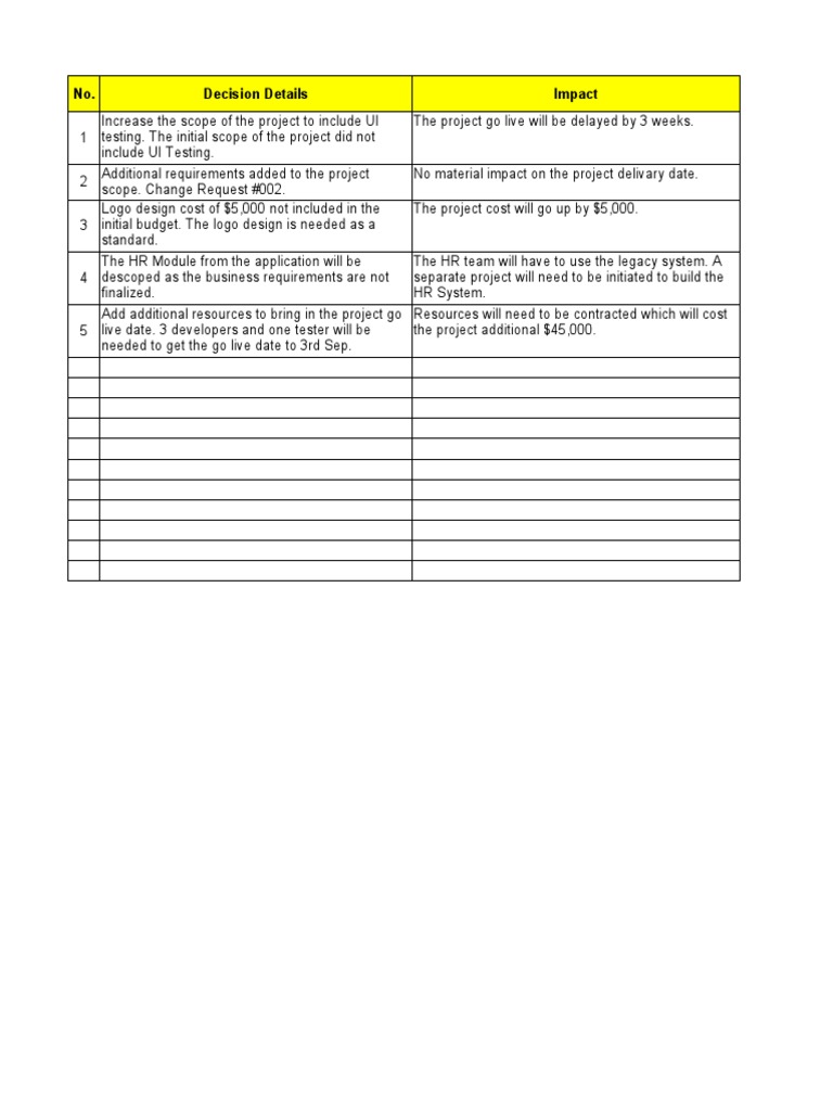 Decision Log Excel Template | PDF