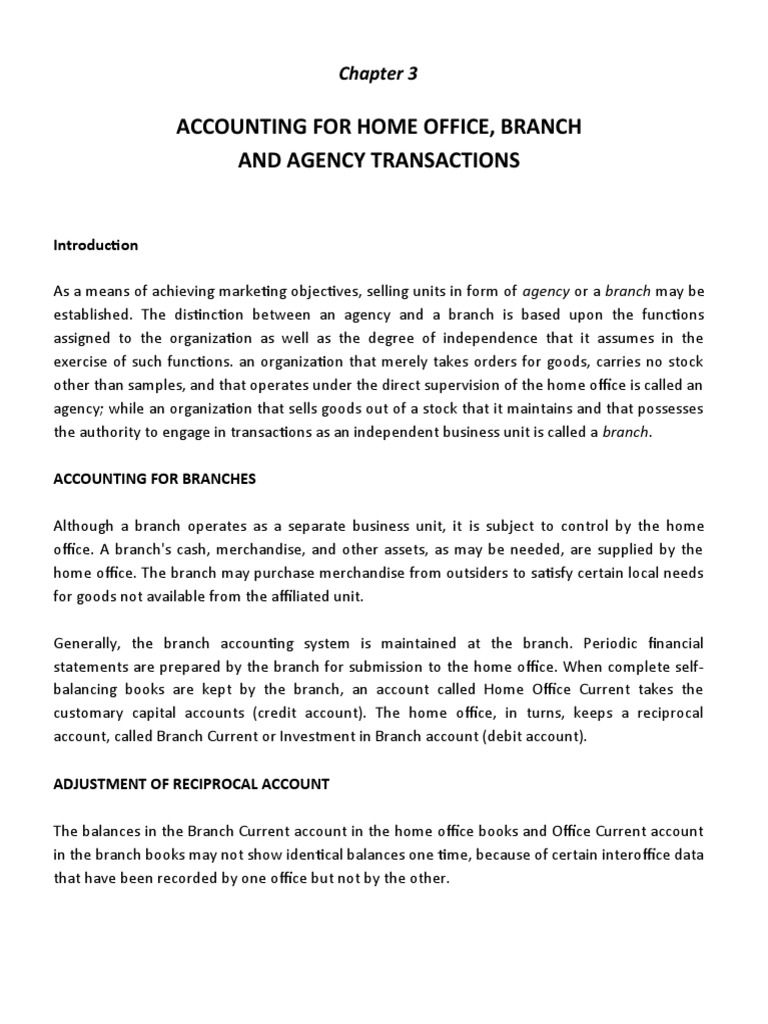 Accounting For Home Office and Branch | PDF | Debits And Credits ...