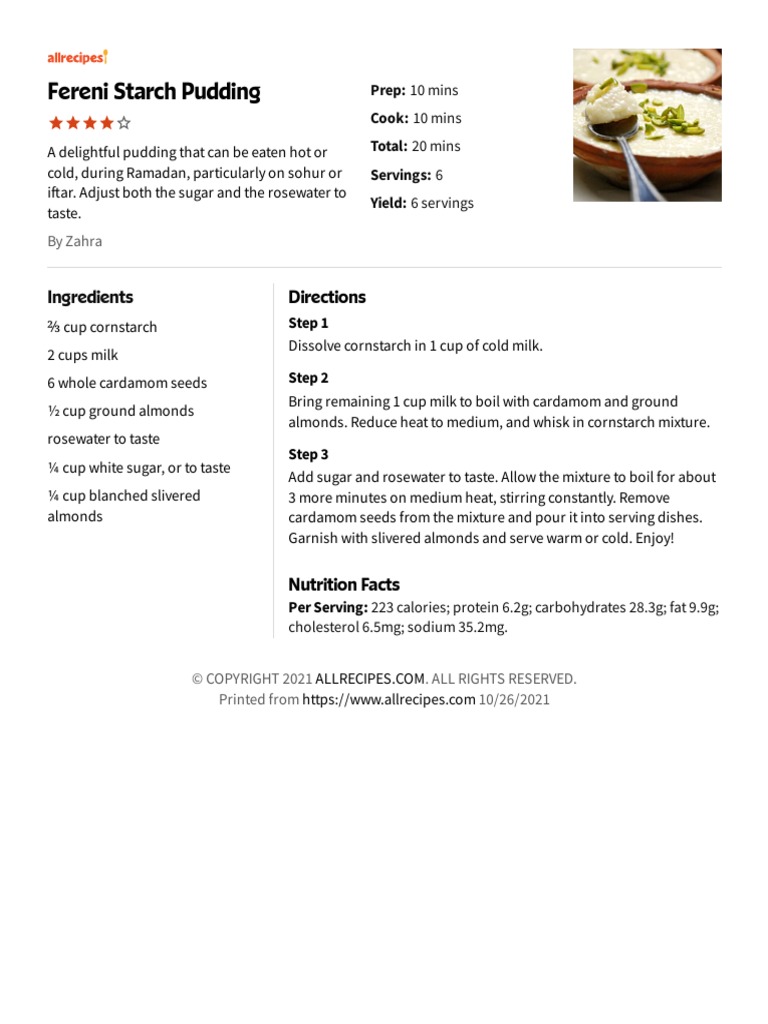 Fereni Starch Pudding Recipe - Allrecipes | PDF