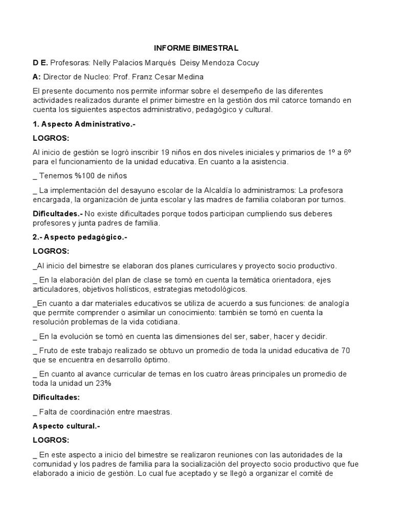 Informe Bimestral | PDF