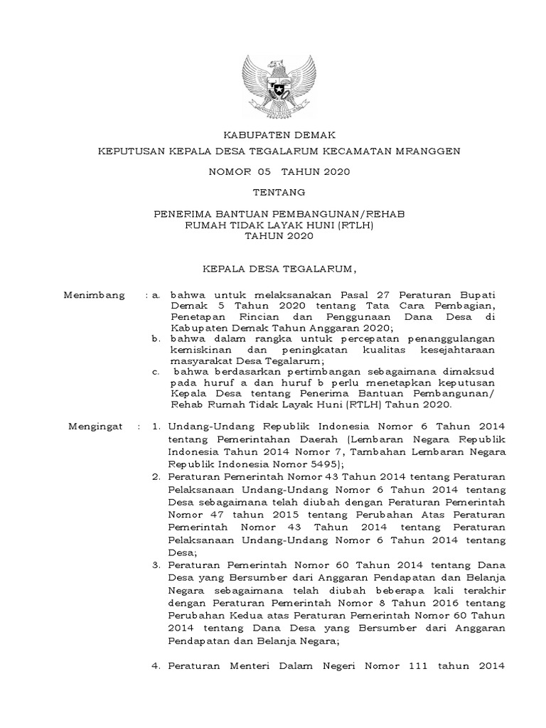 SK RTLH No.5 | PDF | Griya & Taman