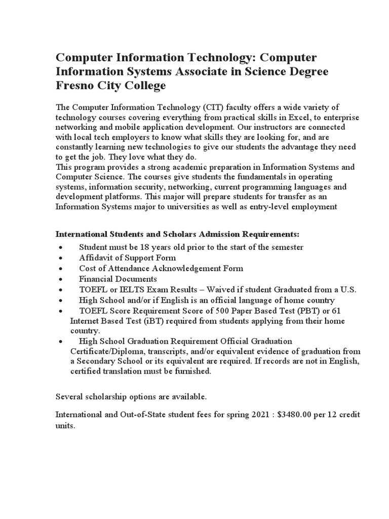 Computer Information Technology: Computer Information Systems Associate ...