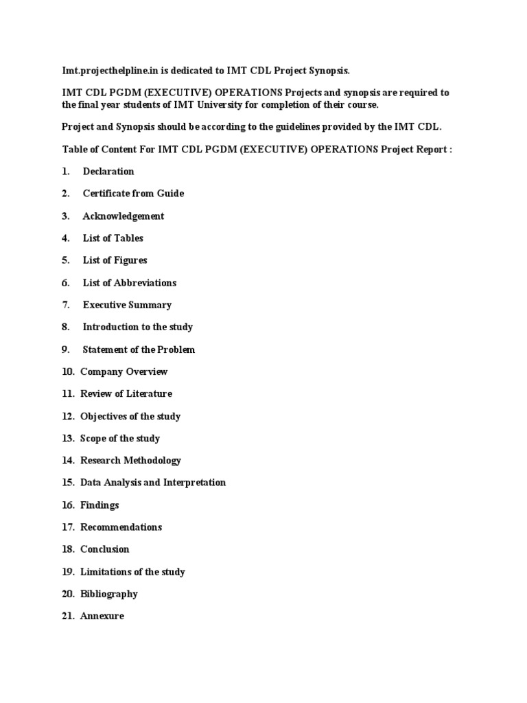 IMT CDL Project Guidelines and Contacts | PDF