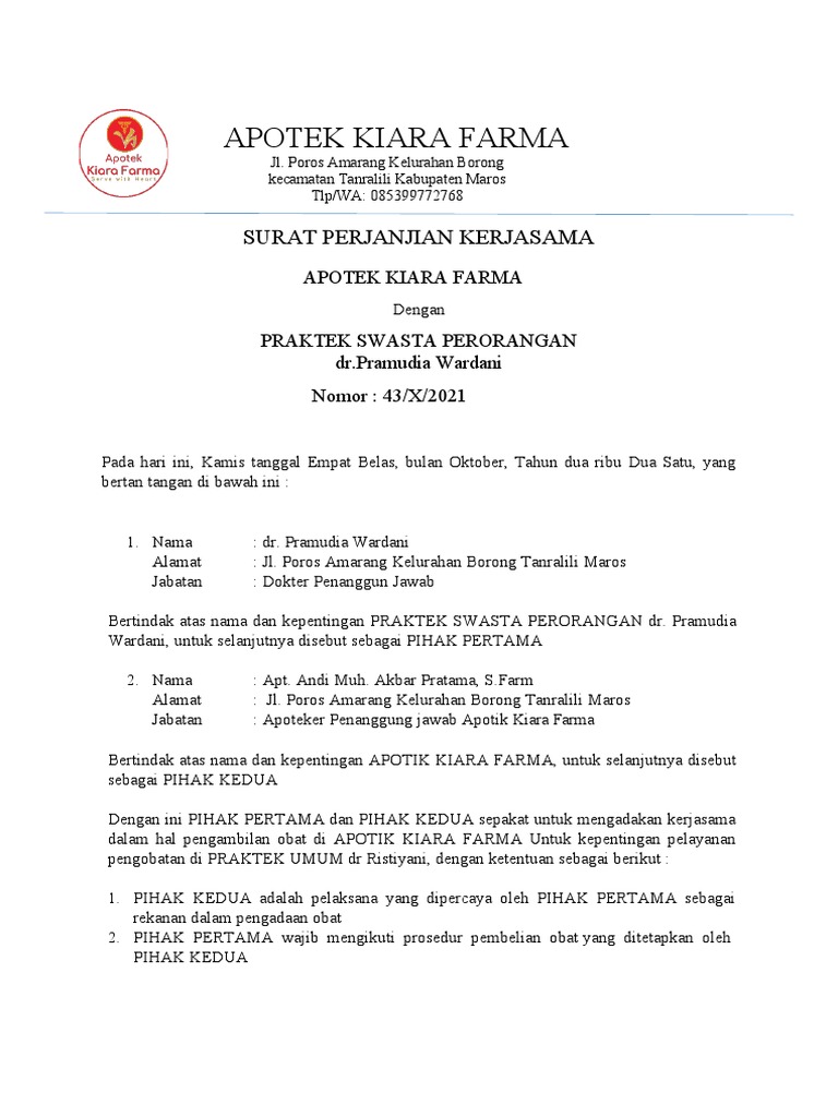 MOU Dengan Apotek | PDF