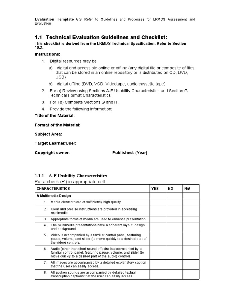 6.9 Technical Evaluation Guidelines and Checklist | PDF | Hyperlink ...