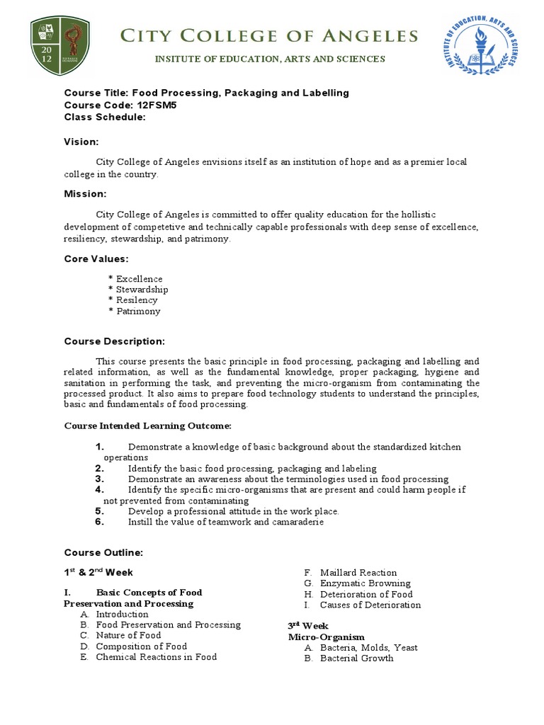 Course Title Food Processing | PDF | Food Preservation | Foods