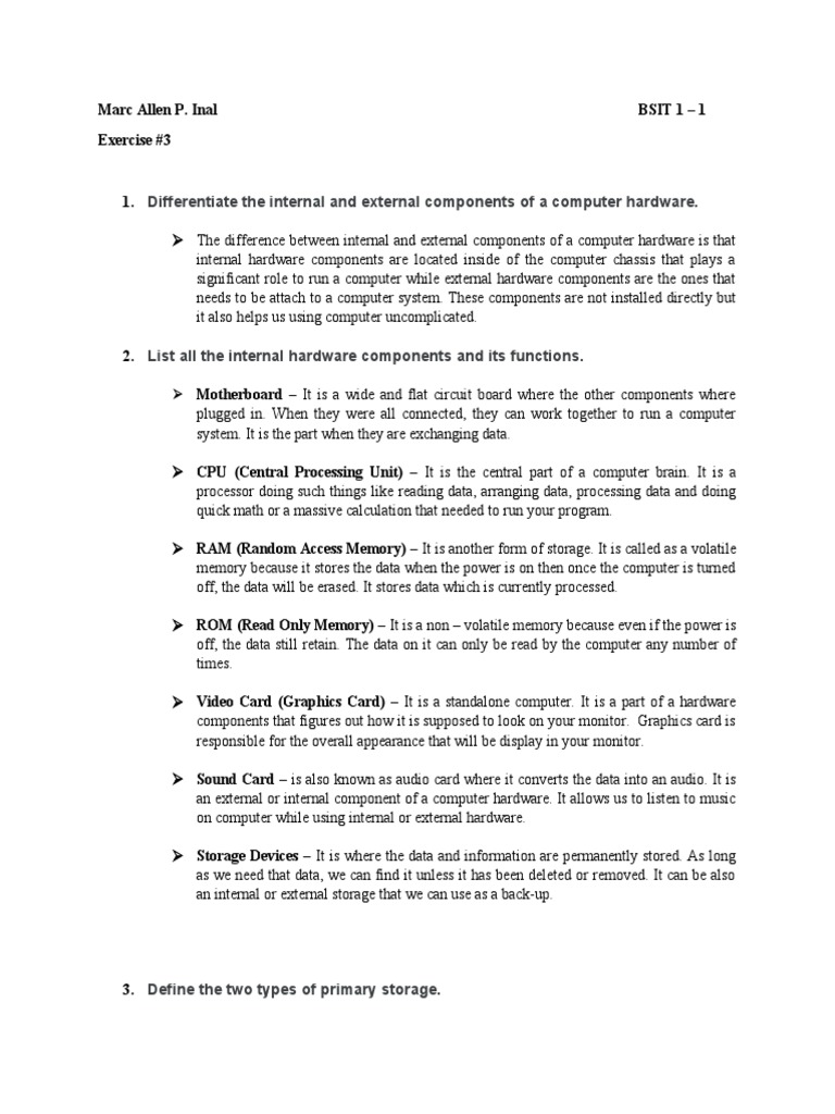 Differentiate The Internal and External Components of A Computer ...