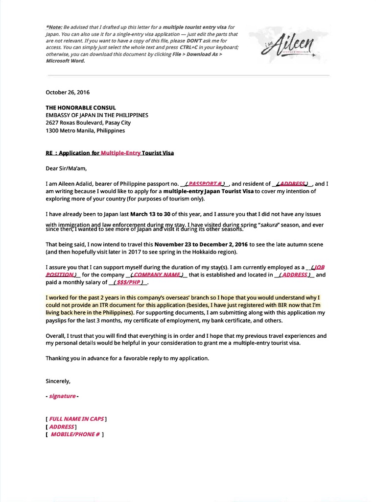 PDF Sample Cover Letter To The Embassy of Japan by Iamaileen Com PDF ...