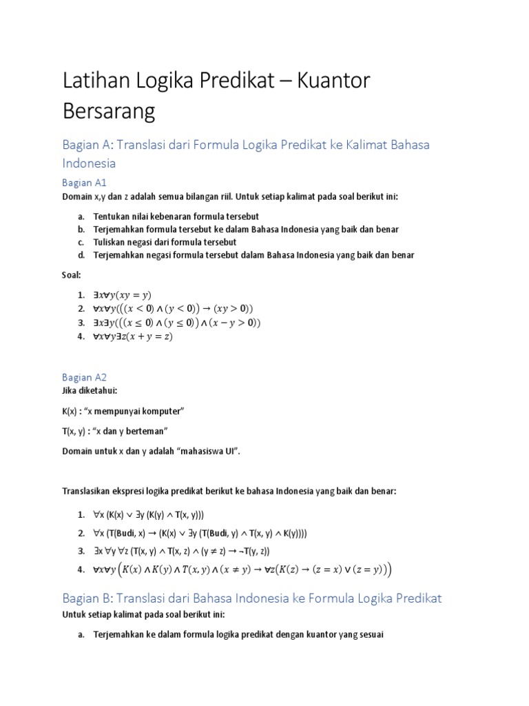 Latihan Logika Predikat Bagian 2 | PDF