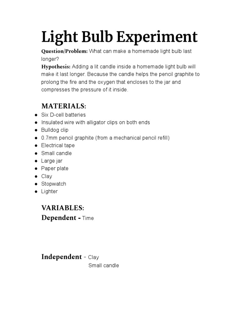 Light Bulb Experiment | PDF | Equipment | Manufactured Goods